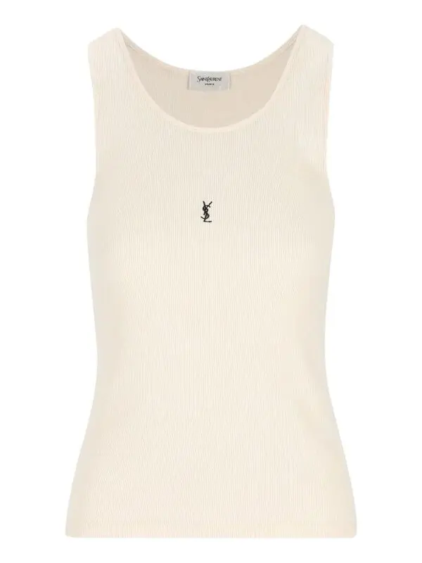 Saint Laurent Cassandre Ribbed Tank Top - Nude & Neutrals