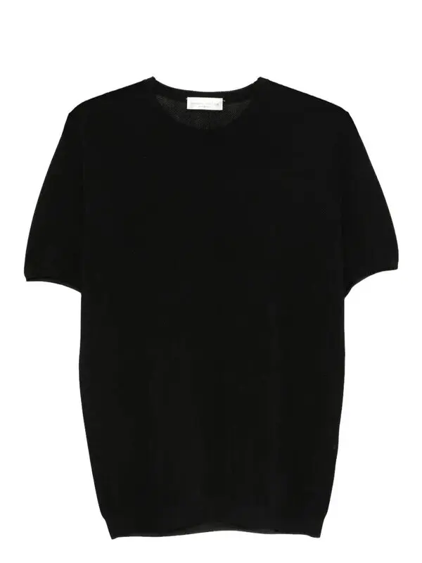ROBERTO COLLINA Short Sleeve Cotton Blend Sweater - Black