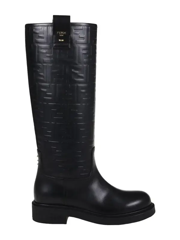 Fendi High Boots With Embossed Ff Pattern - Black