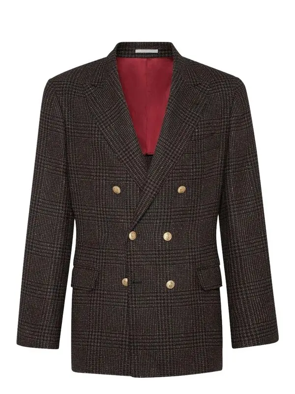Brunello Cucinelli Prince Of Wales Jacket With Metal Buttons - Brown