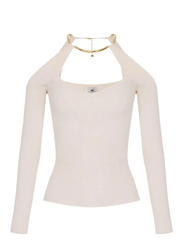 Elisabetta Franchi Knit Top With Jewel Detail - White