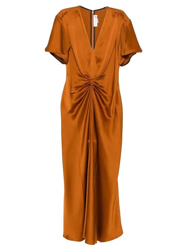 Victoria Beckham Ruffled V-neck Midi Dress - Metallic