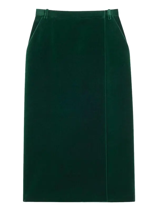 Saint Laurent Cotton Velvet Crossover Midi Skirt - Green