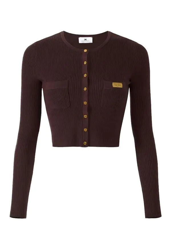 Elisabetta Franchi Micro-plaited Knit Crop Cardigan - Brown