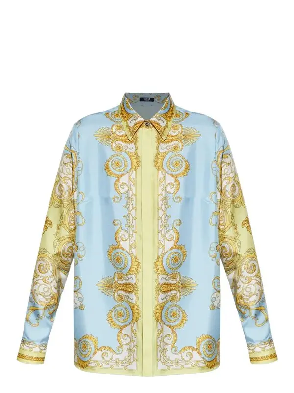 Versace Barocco Print Silk Shirt - Blue