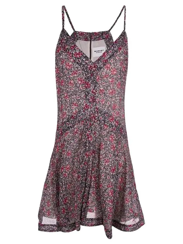 MARANT ETOILE Short Cotton Dress With Floral Print - Pink & Purple