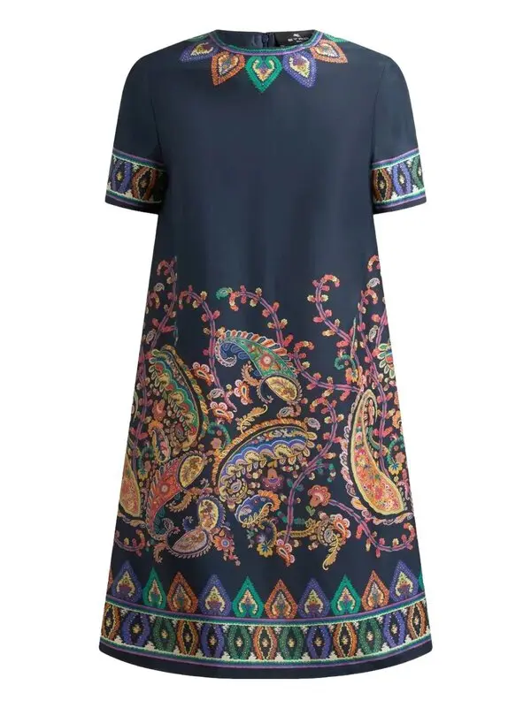 Etro Short Silk Tunic Dress With Floral Paisley Print - Blue