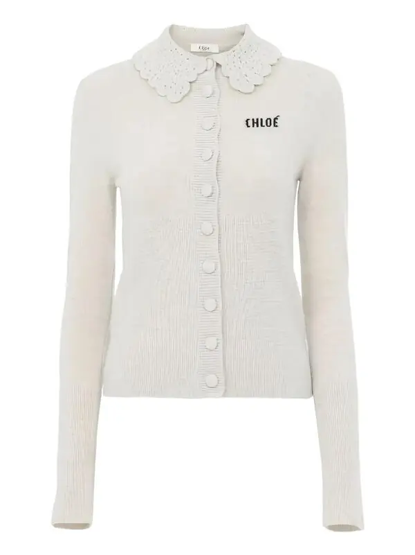 Chloé Wool Cardigan With Crochet Collar - Grey