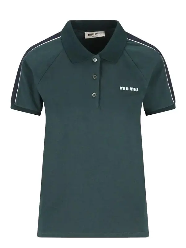 Miu Miu Two-tone Jersey Polo With Embroidered Logo - Green