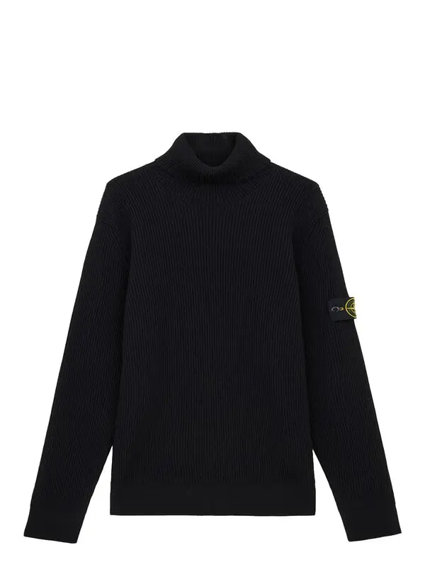 Stone Island High Neck Ribbed Wool Pullover - Black