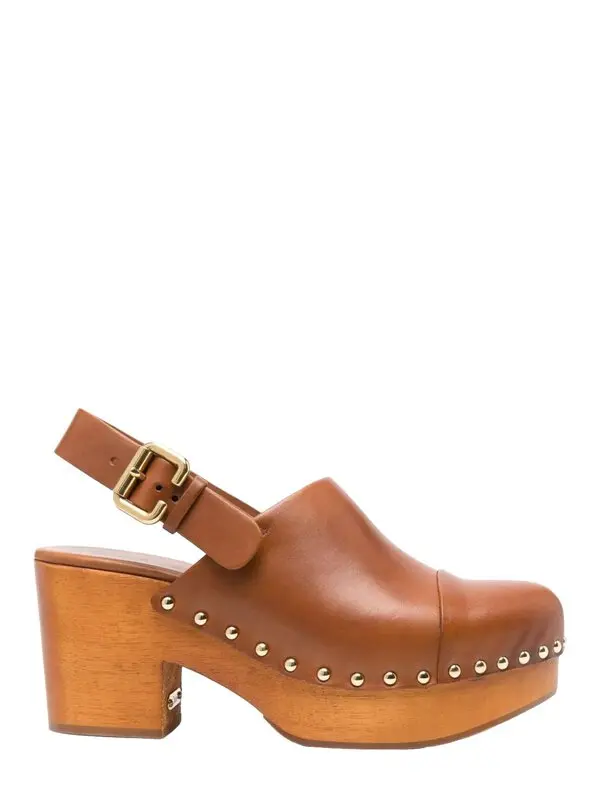 Chloé Jeannette Leather Clogs - Brown