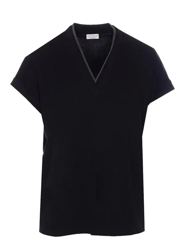 Brunello Cucinelli Cotton T-shirt With Jewel Details - Black