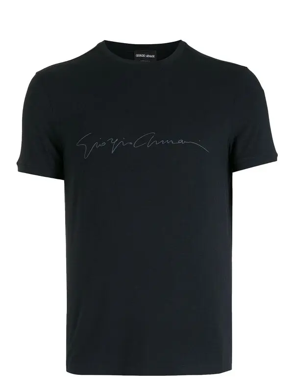 Giorgio Armani Stretch Viscose T-shirt With Signature Logo - Blue
