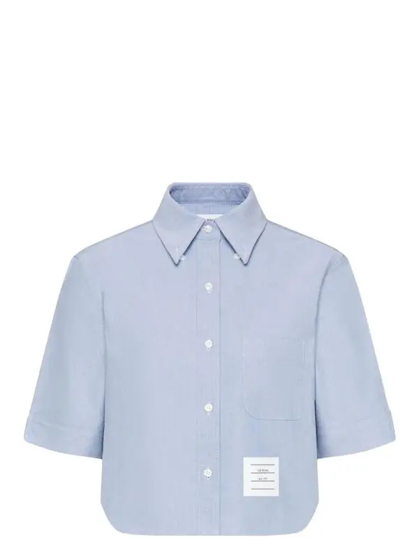 Thom Browne Crop Short Sleeve Oxford Shirt - Blue