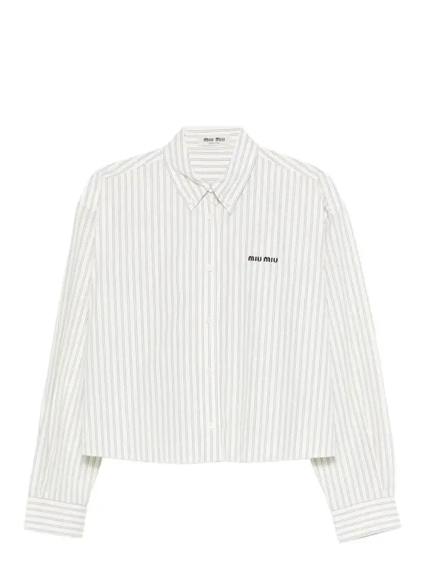 Miu Miu Striped Crop Shirt - Nude & Neutrals