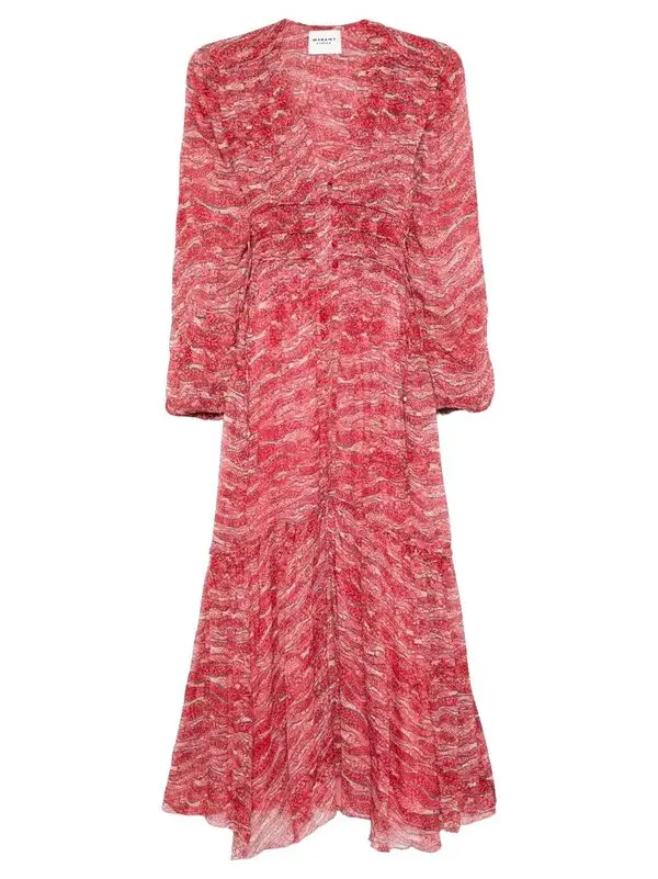MARANT ETOILE Amara Long Gathered Muslin Dress - Red