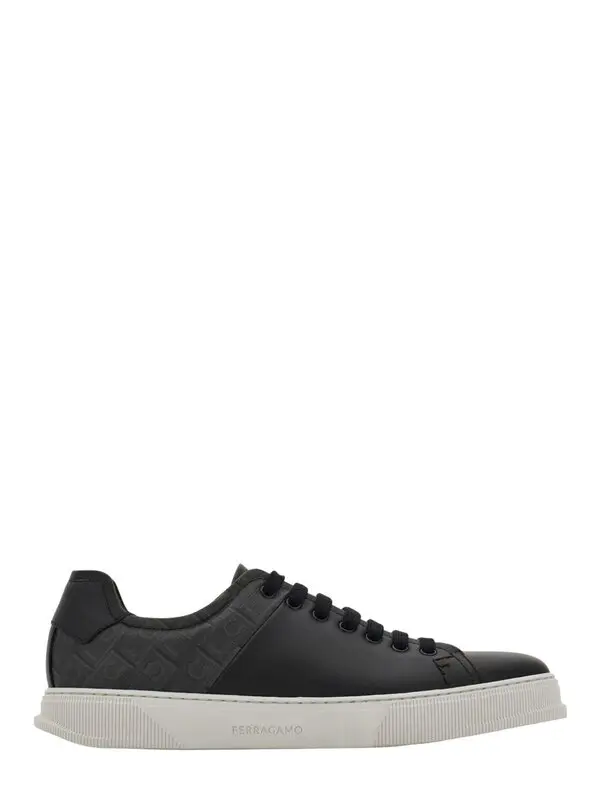 FERRAGAMO Clayton Leather And Jacquard Sneakers - Black