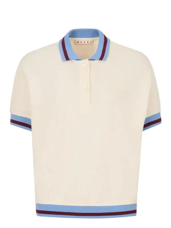Marni Piqué Polo With Striped Detail - Nude & Neutrals
