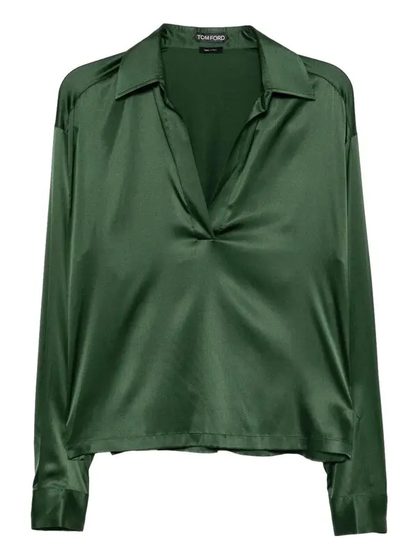 TOM FORD Stretch Silk Satin Polo Shirt - Green
