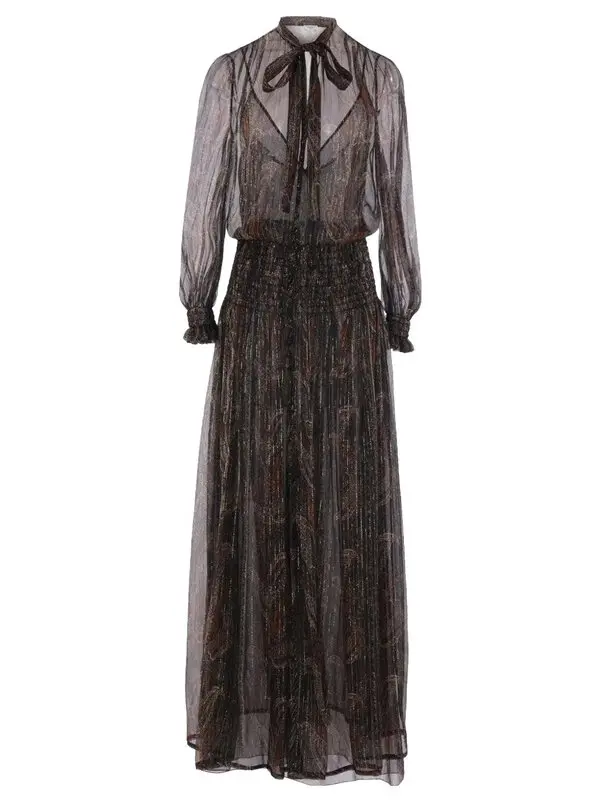 Saint Laurent Semi-sheer Lavallière Maxi Dress - Brown