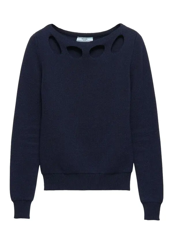 Prada Cotton Boat Neck Sweater - Blue
