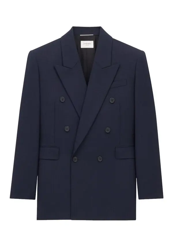 Saint Laurent Wool Double-breasted Jacket - Blue