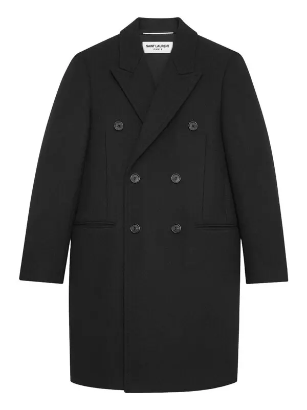 Saint Laurent Double Breasted Wool Coat - Black