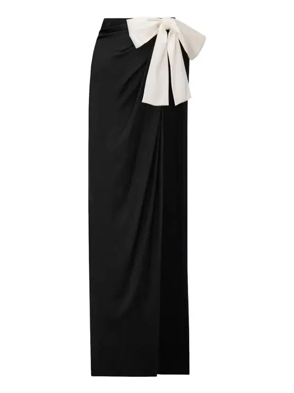 Saint Laurent Long Draped Skirt With Tie Detail - Black