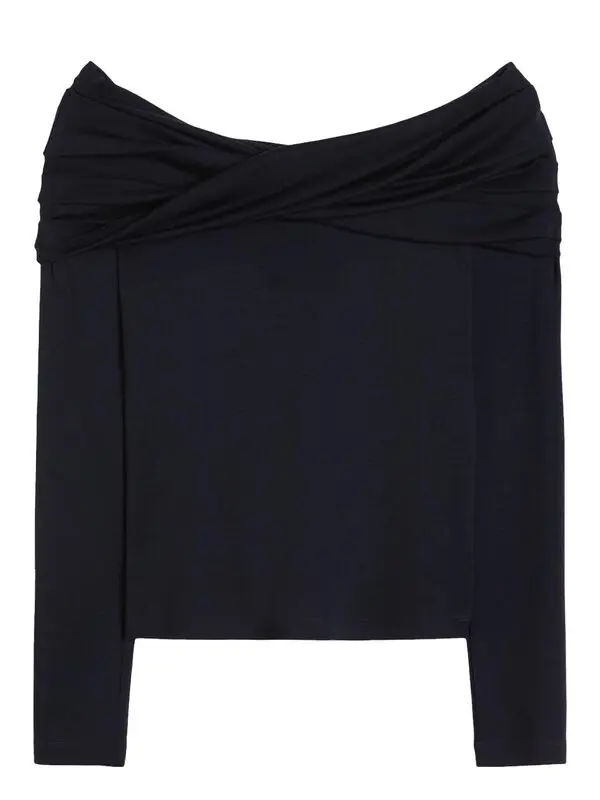 Max Mara Draped Off-shoulder Wool Top - Blue