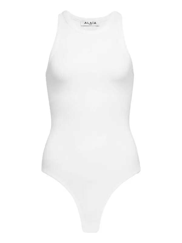 Alaïa Ribbed Knit Sleeveless Body Shaper - White