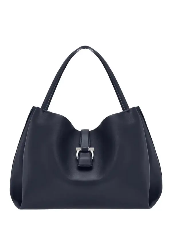FERRAGAMO Large Deconstructed Leather Tote Bag - Blue