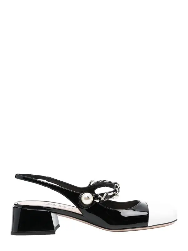 Miu Miu Two-tone Chain-link Leather Pumps - Black