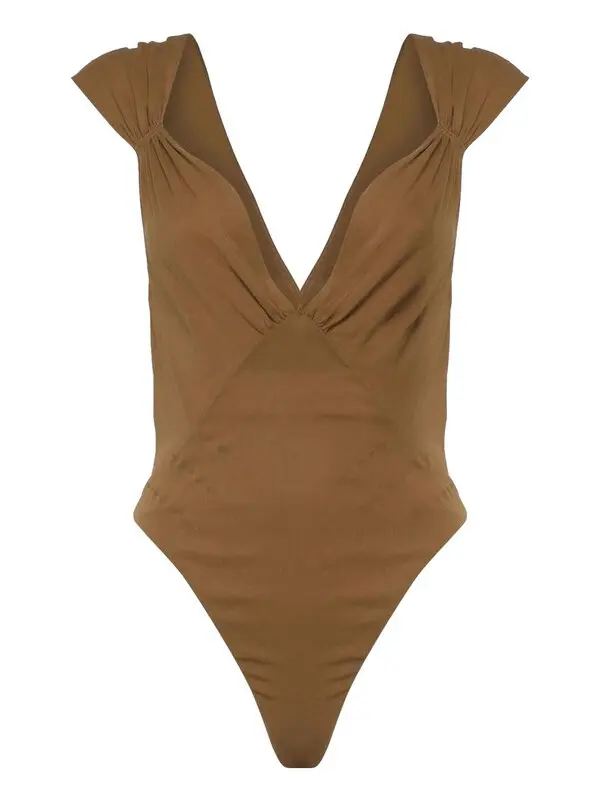 Saint Laurent Semi-sheer Cross-back Bodysuit - Brown