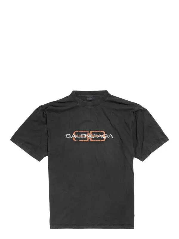Balenciaga Bb Icon Stencil Medium Fit T-shirt In Faded Jersey - Faded Black