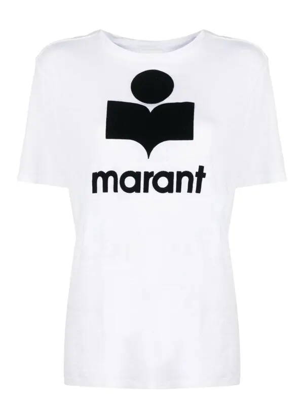 MARANT ETOILE Zewel Flocked Linen T-shirt - White