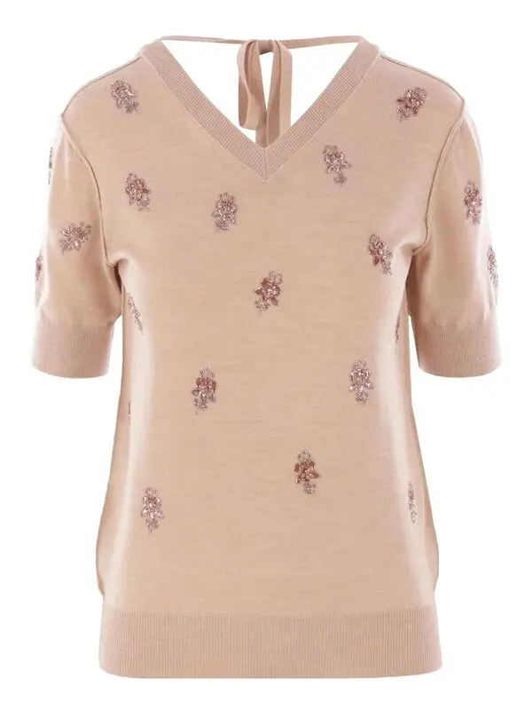Fendi Floral Motif Embroidered Wool Jumper - Nude & Neutrals