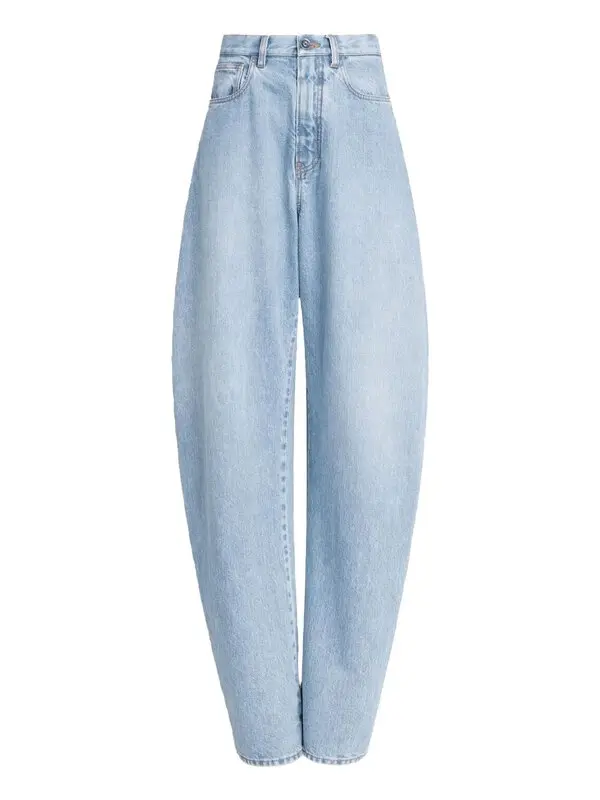 Alaïa High Waist Rounded Leg Délavé Denim Jeans - Blue