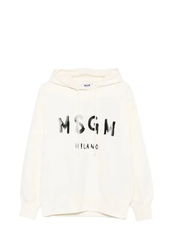 MSGM Cotton Hoodie With Logo - White
