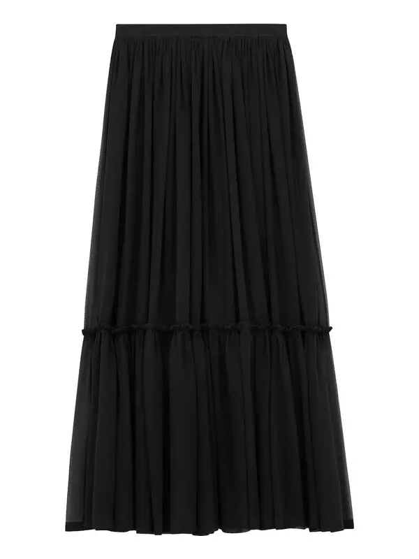 Saint Laurent Ruffled Silk Crepe Muslin Skirt - Black