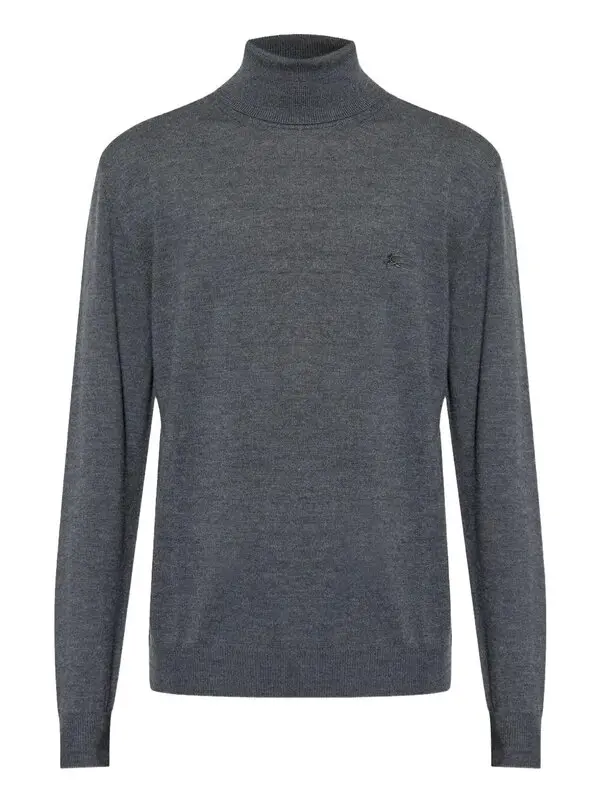 Etro Wool Turtleneck With Logo Embroidery - Grey