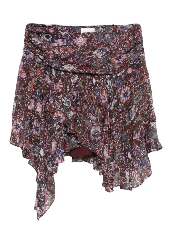 MARANT ETOILE Berenicia Printed Mini Skirt With Ruffles - Pink & Purple