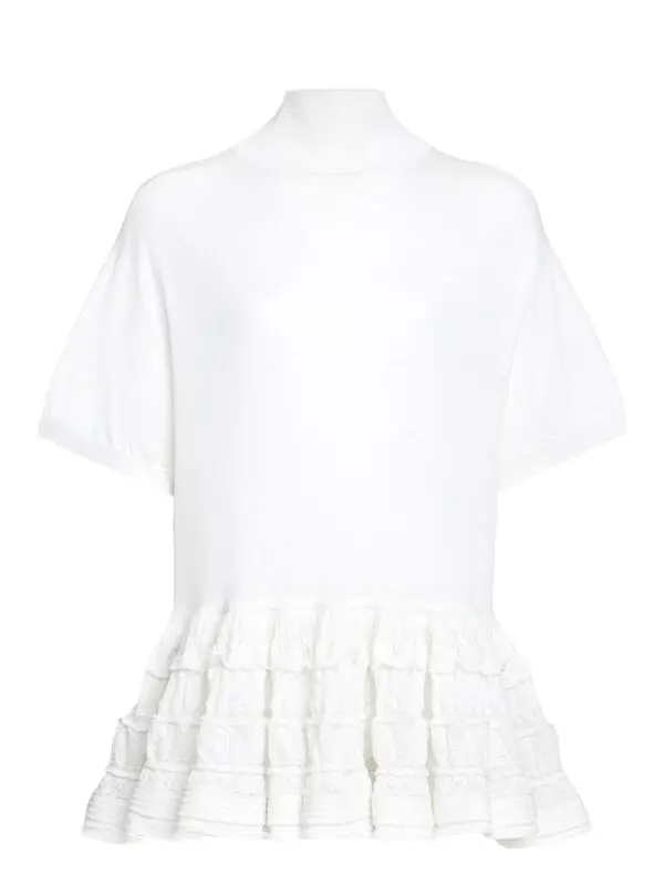 Alaïa Wool Knit Peplum Top - White
