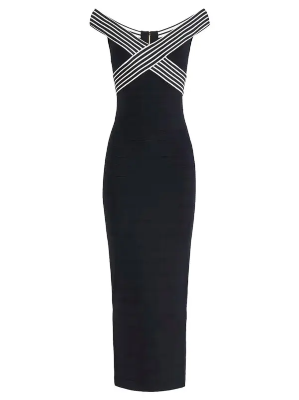 Elisabetta Franchi Long Knit Striped Band Dress - Black