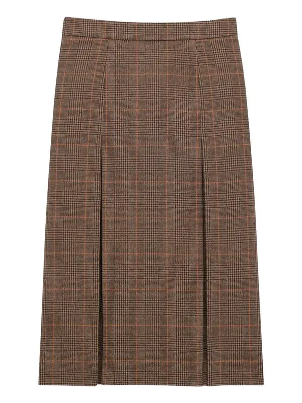 Saint Laurent Midi Skirt In Prince Of Wales Wool And Cashmere - Brown