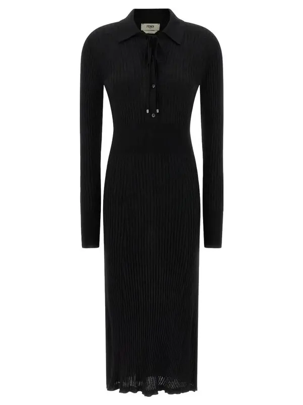 Fendi Wool Fitted Midi Dress - Black