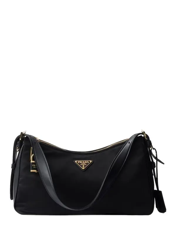 Prada Large Re-nylon And Leather Bag With Lock - Black