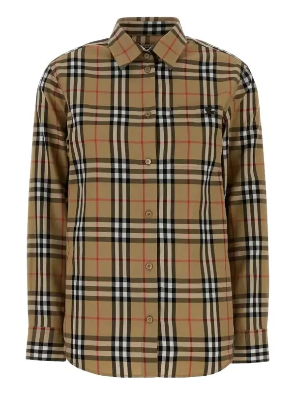 Burberry Check Cotton Shirt With Embroidered Logo - Nude & Neutrals