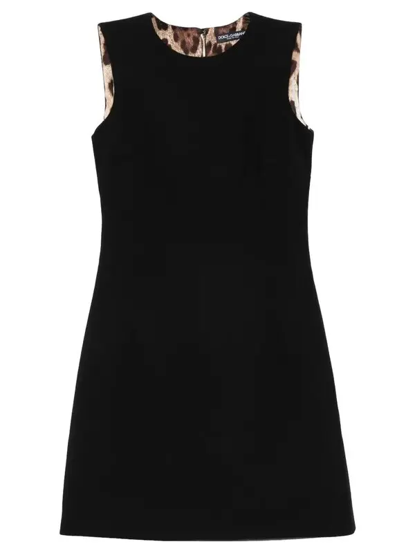 Dolce & Gabbana Sleeveless Wool Dress With Leopard Lining - Black