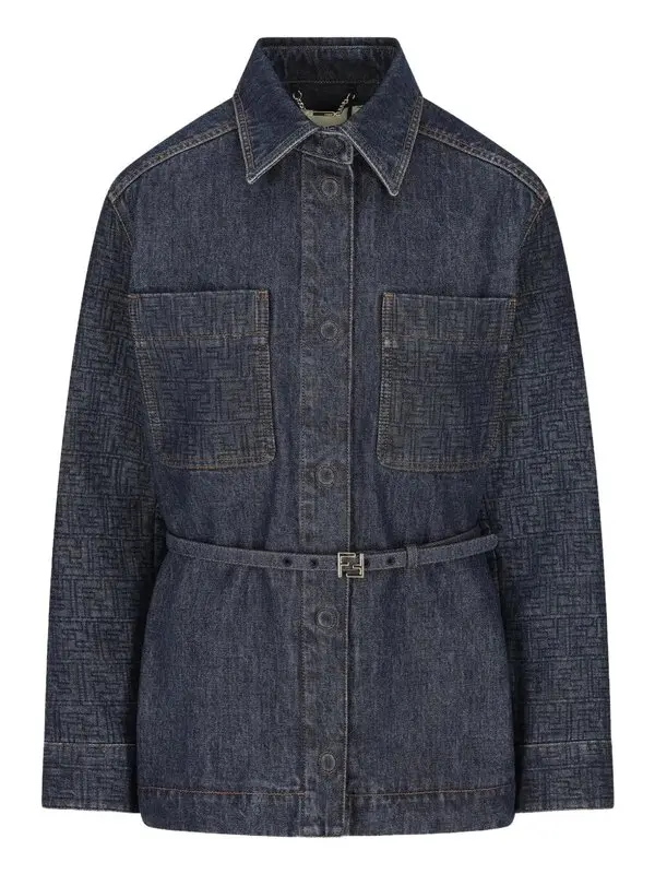 Fendi Ff Quilted Denim Shirt Jacket - Blue