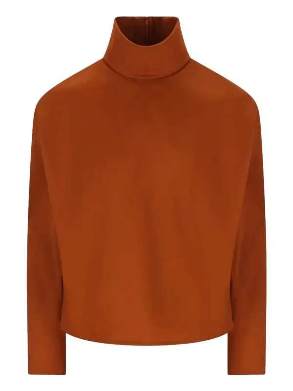 Saint Laurent High Neck Satin Top - Brown